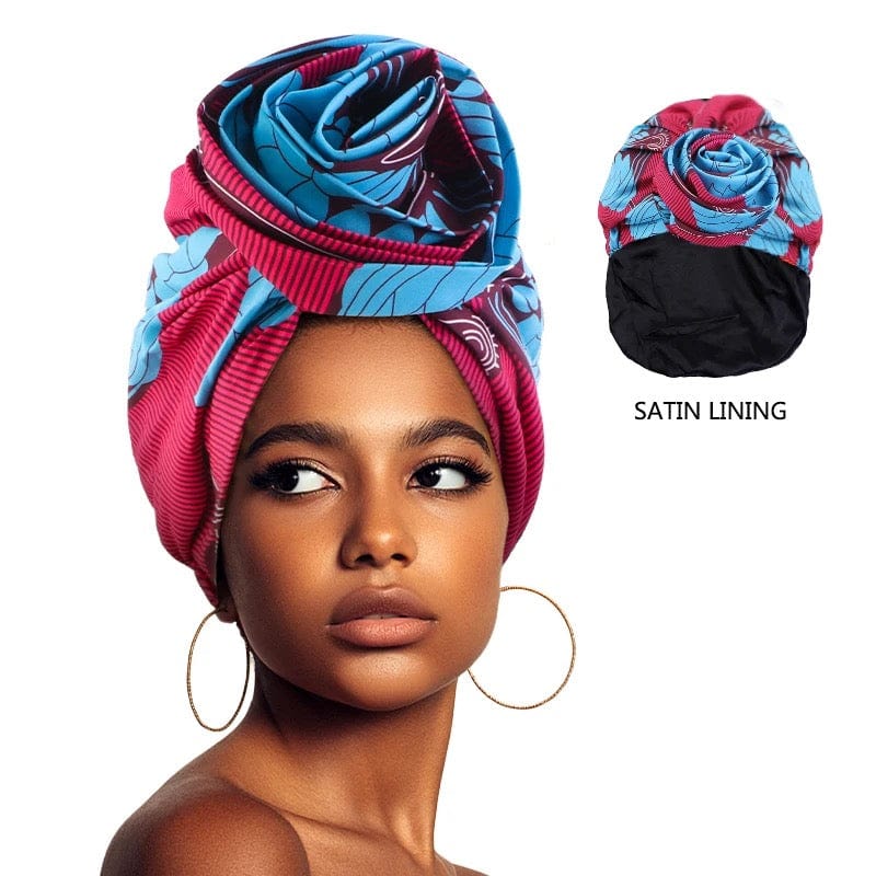 Satin lined turban - Blue Fuchsia